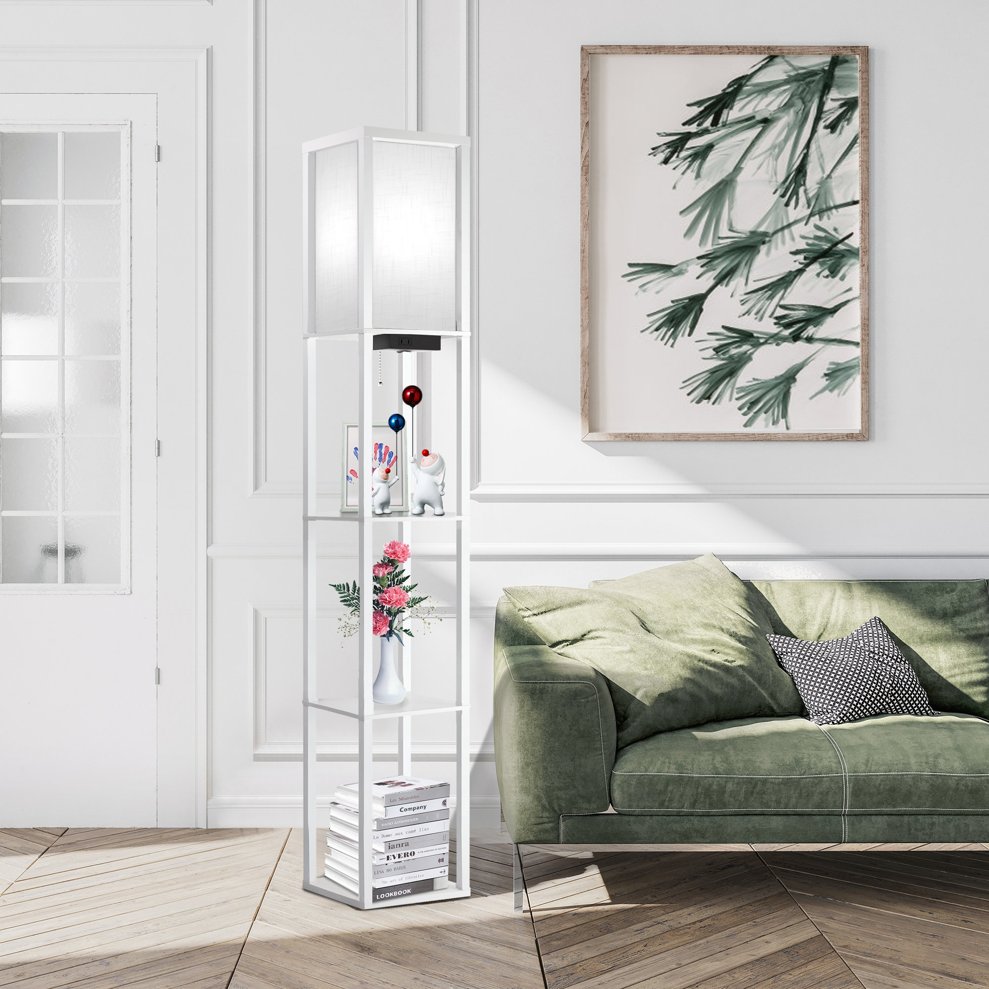 Latitude Run® Jarold 63.7" Column Dimmable Floor Lamp with Shelves & Remote Control & USB ...